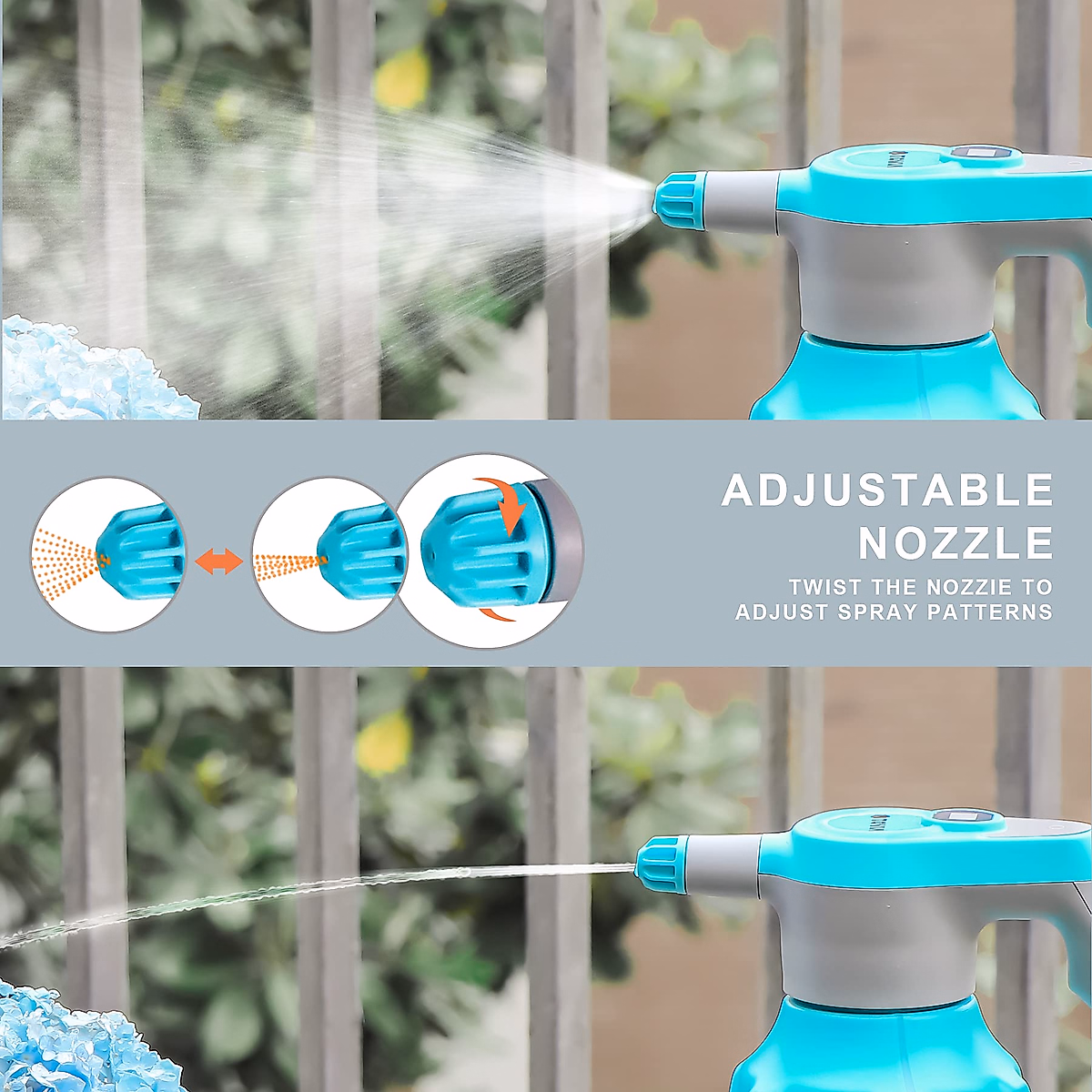 0.5 Gallon/2L Battery Powered Sprayer, T TOVIA Electric Sprayer with Adjustable Mist Nozzle and Extension Nozzle, USB Rechargeable Automatic Spray Bottle for Plants, Household Cleaning