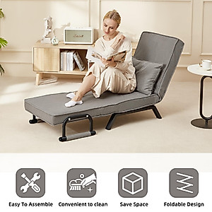 Haddockway Single Person Sofa Bed Sleeper Chair Convertible Chaise Lounge Couch,Folding Sofa Arm Chair with Pillow&5 Adjustable Backrest,Upholstered Lazy Bed Leisure Recliner for Home Office