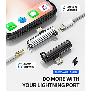 Headphone Adapter Lightning to 3.5mm AUX Audio Jack and Charging Dongle Earphone Headset Splitter Compatible with iPhone 11 12 13 Mini pro max xs xr x 7 8 Ipad Air para Y Cable Cord Converter Earbud
