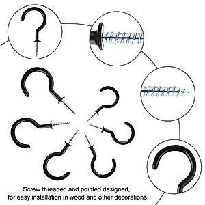 ASTARON 70 Pcs Mutli-Size Vinyl Coated Cup Hooks Metal Screw-in Hooks for Hanging Coffee Cup Plants , Black