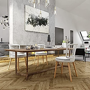 STARWAY Mid Century Modern Dining Chairs Set of 2, Retro Faux Velvet Accent Chair with Solid Wood Legs, Armless Side Chair Leisure Chair for Kitchen, Dining Room & Living Room (Gray)