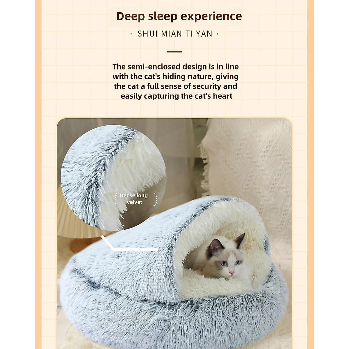 Lapcatz Nest Bed, Lapcatz Bed, Lap Catz Nest Bed, Semi Enclosed Pet Nest, Covered Warm Cat Bed, Cat Beds for Indoor Cats Cave and Calming Dog Beds, Removable Washable Non Slip Bottom (Gray, 23.6in)