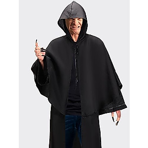 Ramede Halloween Wizard Costume with Black Capes Bald Cap Hairnet and False Nail Finger Tips for Holiday Cosplay Party Men (Large)
