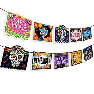 Day of the Dead Decoration Dia de los Muertos Banner Cinco De Mayo Door Porch Banner Sign Halloween Sugar Skull Party Hanging Decor Sugar Skulls and Skeletons Mexican Days of the Dead Party Decoration