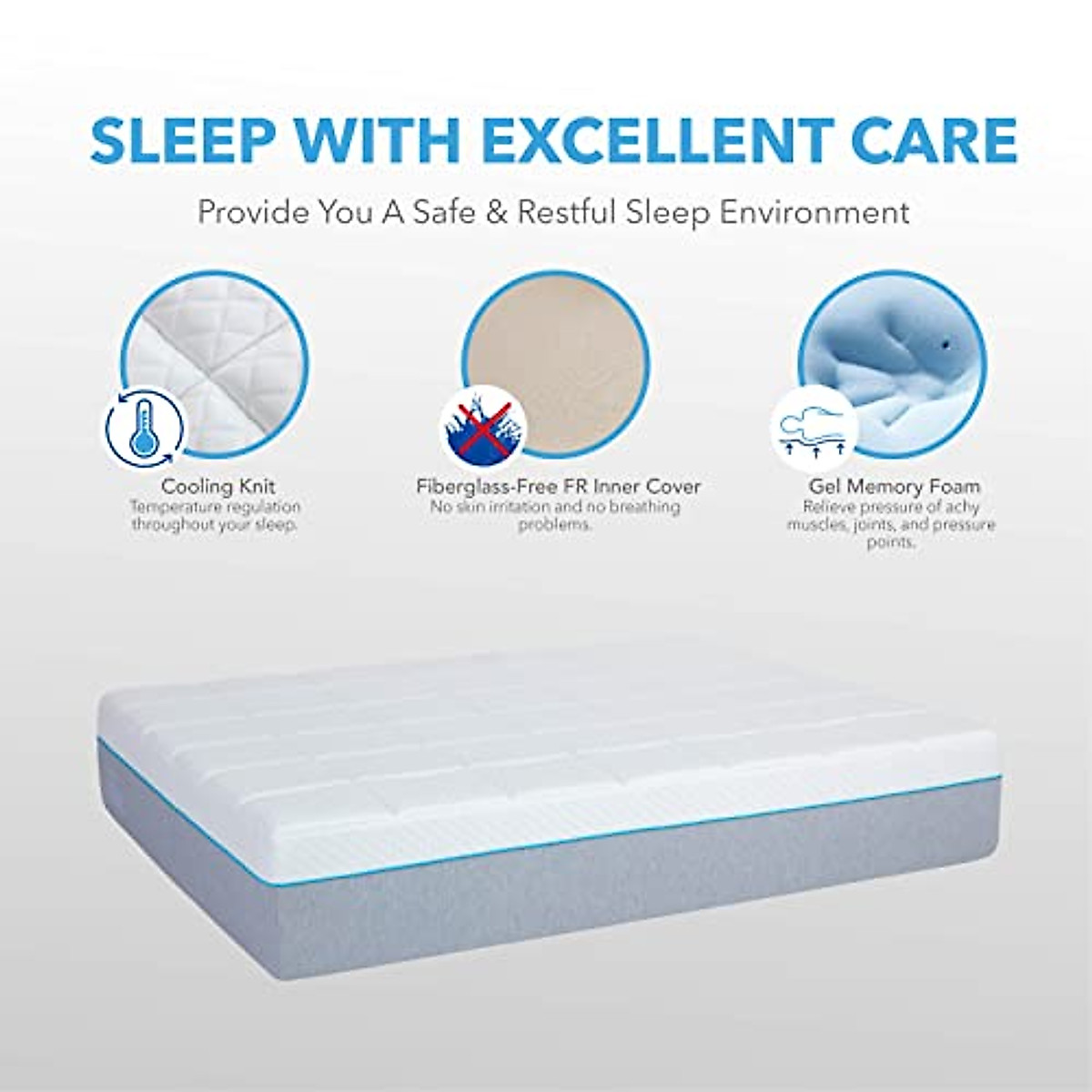 14 Inch King Cooling Mattress, Cooling Gel Memory Foam Mattress in a Box, CertiPUR-US Certified Made in USA, Medium Double Firm Mattress for Pressure Relief, White