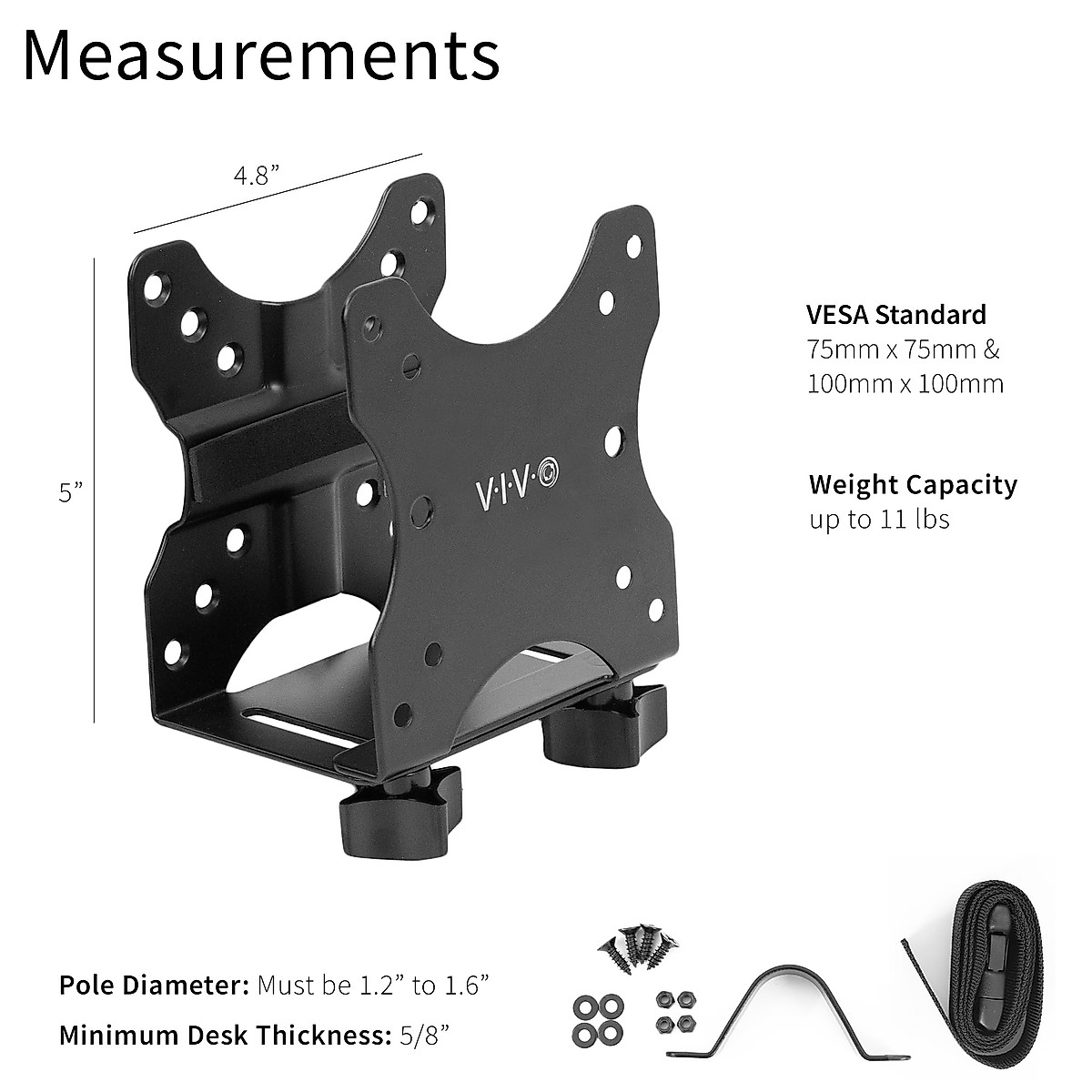 VIVO Adjustable Thin Client Mini PC Mount Bracket, CPU VESA Under Desk and Monitor Arm Computer Holder, Black, MOUNT-PC05C
