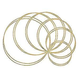 Outuxed 12pcs Dream Catcher Rings Gold Metal Hoops Craft Hoops Macrame Creations Rings Supplies for Crafts, 6 Sizes