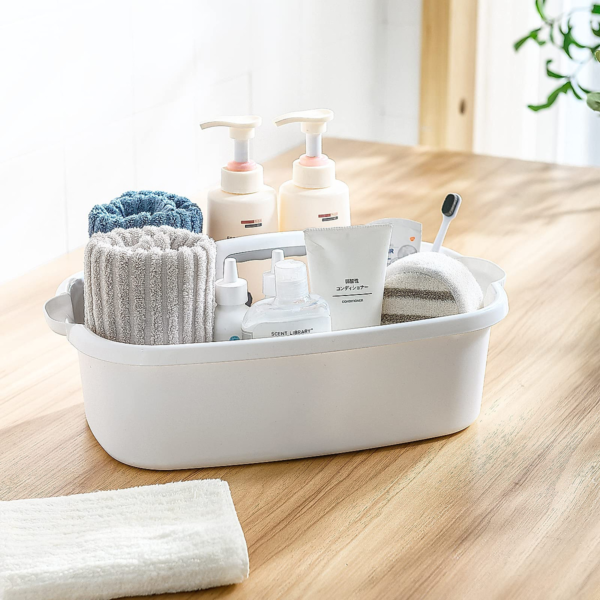 Goderewild Multi-Purpose Plastic Cleaning Caddy with Handle, Shower Caddy Organizer/Storage Basket/Totes Portable for Bathroom Supplies, Cleaning Products, Under Sink Tool, Housekeepers (Grey)