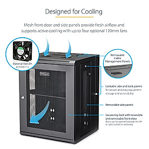 StarTech.com 4-Post 15U Wall Mount Network Cabinet w/ 1U Shelf, 19" Wall-Mounted Server Rack for IT / Data Computer Equipment