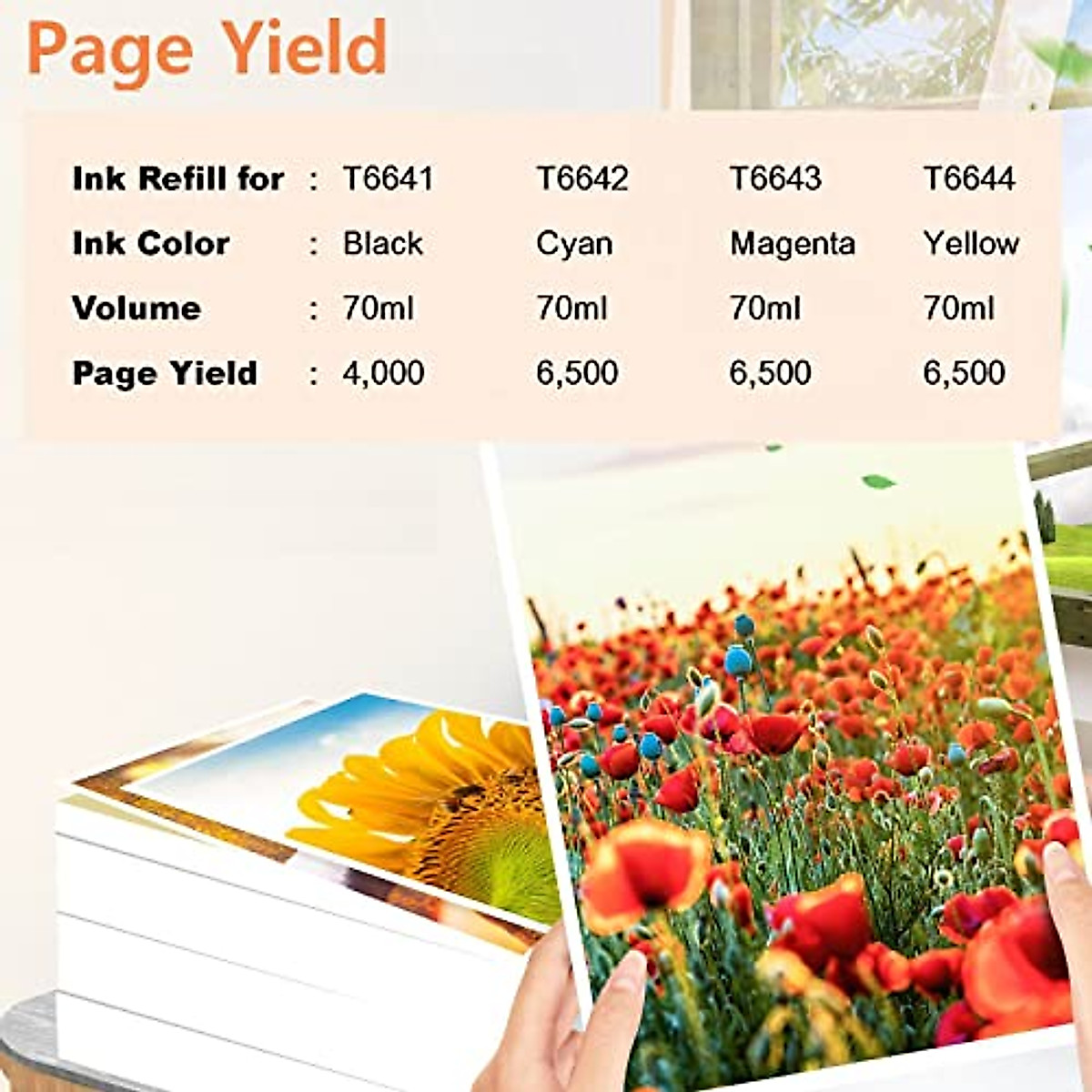 TESEN Compatible 664 XL Refill Ink Bottle Replacement for Epson 664 XL T664 for Use with Epson EcoTank ET-2500 ET-2550 Workfoce ET-4500 L485 L350 Printer T664120 T664220 T664320 T664420 4-Pack Color