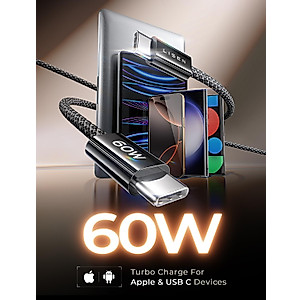 LISEN USB C Cable, 5-Pack [3.3/3.3/6.6/6.6/10FT] USBC to USBC Cable for iPhone 16 15 Pro Max Car Charger, 60W (3.1A) C to C Cable Fast Charging for Samsung S24/23, iPad, MacBook Air/Pro USBC Charger