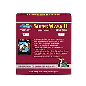 SuperMask II Fly Mask Without Ears for Average Size Horses, Full Face Coverage and Eye Protection from Insect Pests, Structured Classic Styling Mesh with Plush Trim, Horse Size