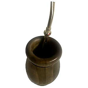 Fair Trade Bolivian Wooden Mate Cup and Metal Bombilla Straw