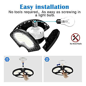Dansny LED Garage Lights, 80W Deformable LED Garage Ceiling Lights 12000LM Led Shop Lights for Garage, Garage Lights with 3 Adjustable Panels, Utility Led Garage Lighting, LED Light Bulbs for barn etc