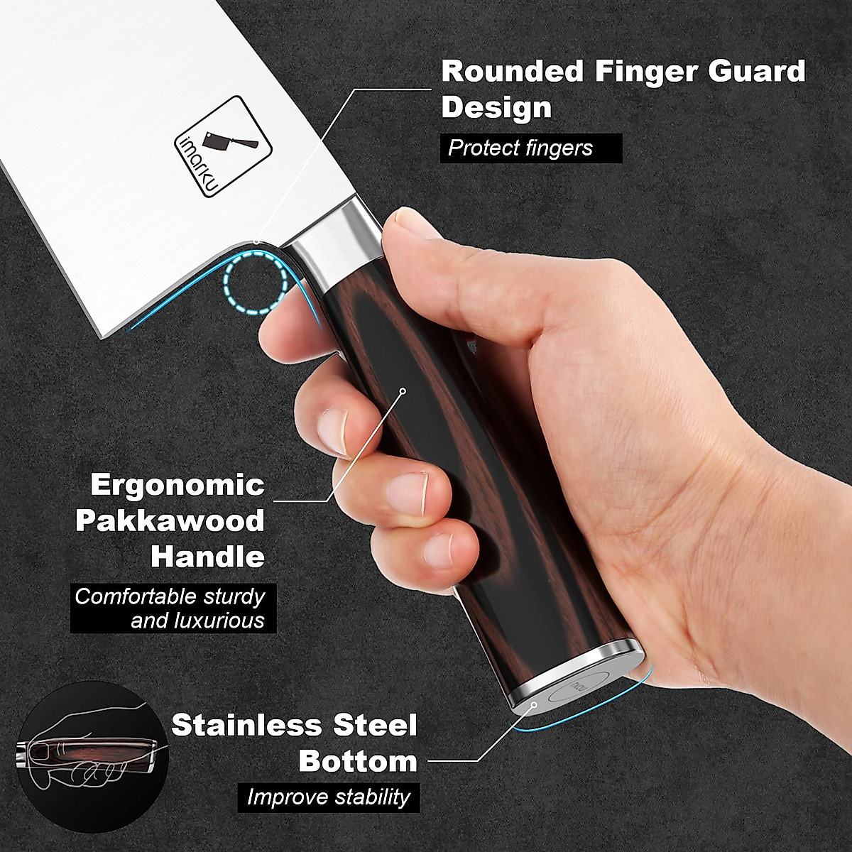 imarku 7-inch Sharp Chef Knife, Japanese SUS440A Stainless Steel Cleaver Knife Butcher Knife with Pakkawood Handle - Vegetable Knife Kitchen Knife in Gift Box