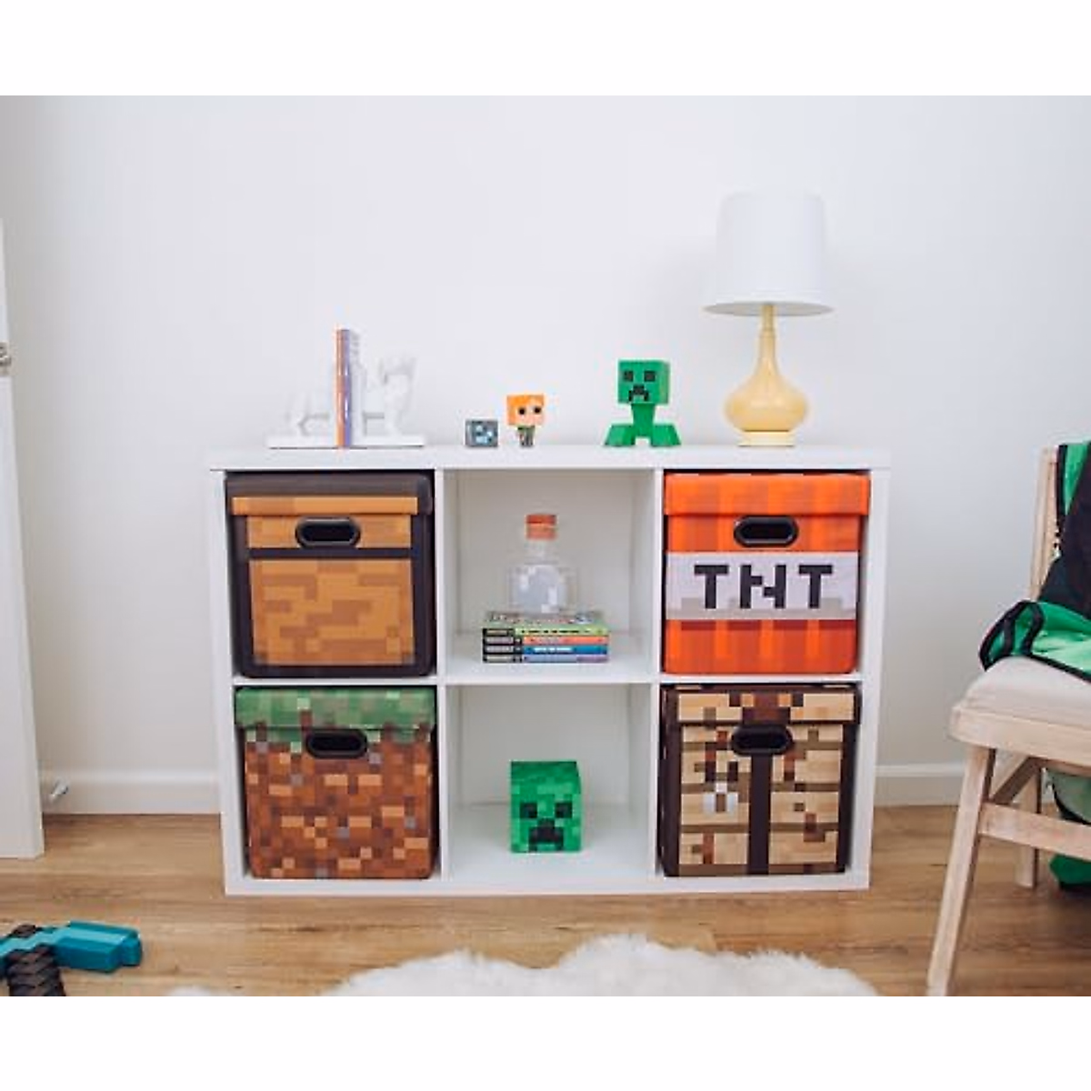 Minecraft Grassy Block 13-Inch Storage Bin Chest With Lid | Foldable Fabric Basket Container, Cube Organizer With Handles, Cubby For Shelves, Closet | Home Decor Essentials, Video Game Gifts