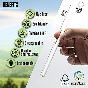 Naturalik 100-Pack Extra Durable White Paper Straws Biodegradable- Premium Eco-Friendly Paper Straws Bulk- Drinking Straws for Juices, Restaurants and Party supplies, 7.7" (White, 100ct)
