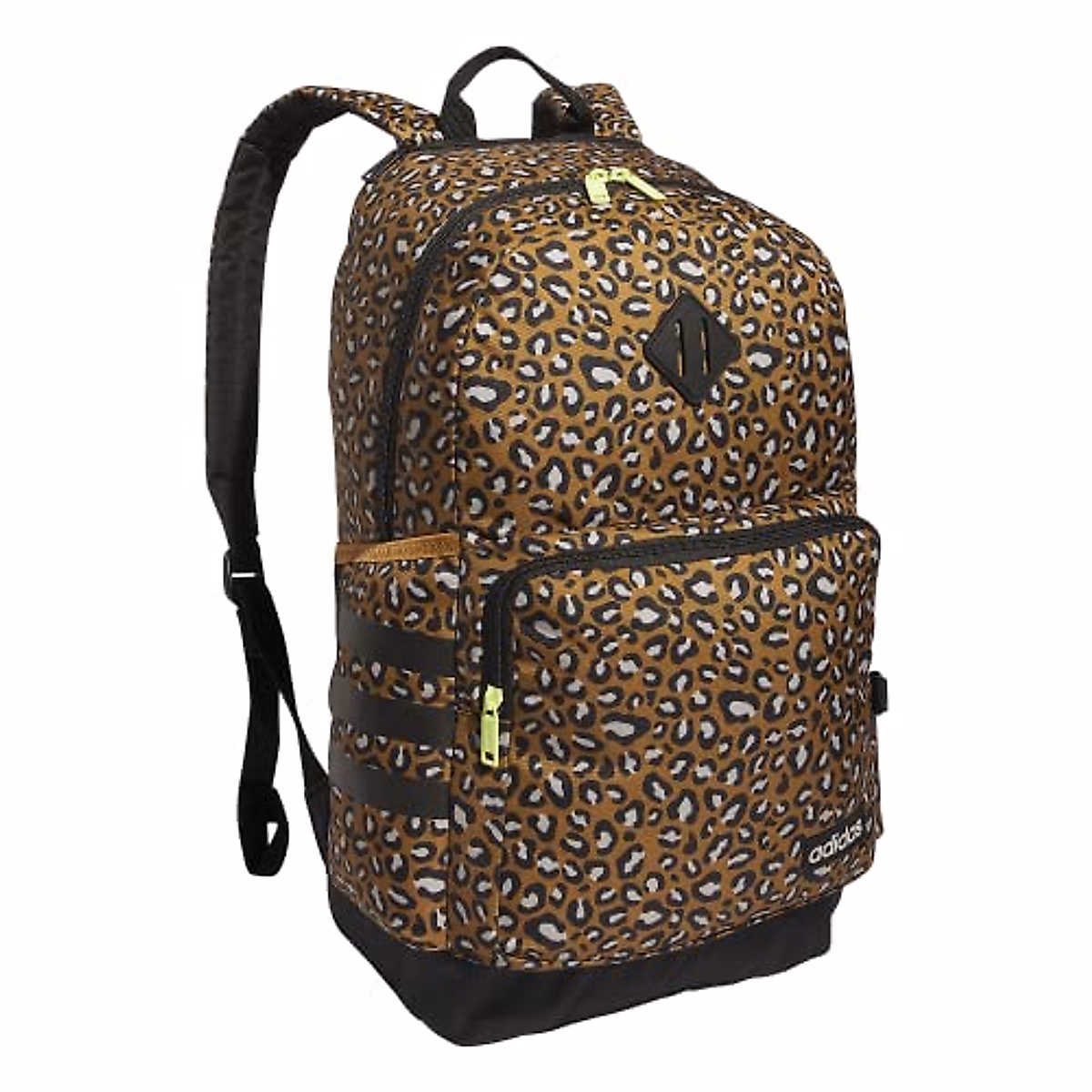 adidas Classic 3-Stripe Durable Backpack Student Athletic Sport Laptop Book Bag, Cheetah Bronze Strata/Black/Pulse Lime Green/4.0, One Size