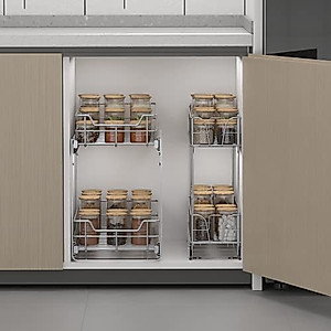 IPARTS EXPERT 7 Inch Narrow Sliding Organizer, Double Tire Pull Out Shelf Storage Wire Basket,Chrome Pull-Out Home Organizers for Kitchen Spice Rack