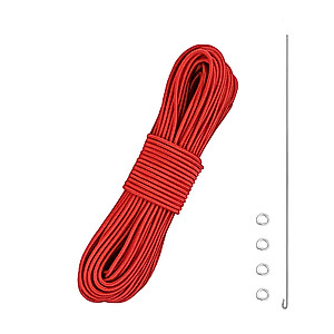 Tent Pole Shock Cord 1/8 inch 60ft, Elastic Bungee Cord, Replacement Shock Cord for Tent Poles, Tent Pole Repair Kit, Elastic Cord with Lead Wire and Washers Red