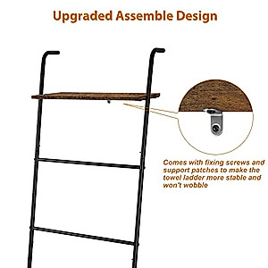 Blanket Ladder Wall Leaning Blanket Rack Farmhouse 5-Tier Metal Blanket Holder with Shelf Bath Towel Storage for Bathroom Quilt Bedroom Living Room Pool Black