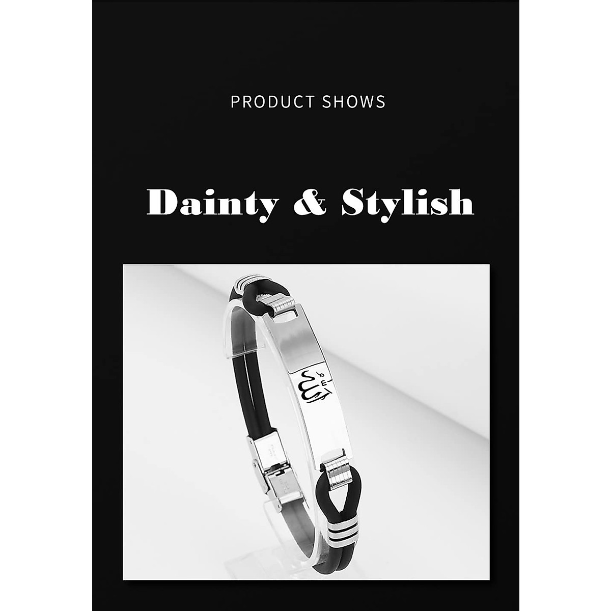 ForeverWill Islamic Allah Two Layered Silicone Bracelet, Religious Islam Name of God Amulet Bangle for Muslim Arab Protection Jewelry Gifts for Men Women, 8.26 Inch