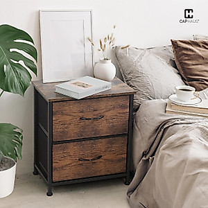 CAPHAUS Set of 2 Drawer Storage Tower w/ 2 Fabric Bins, Nightstand w/ 2 Drawers, Sorting Unit, Chest of Drawers, Organizer w/ P2 Board Top & Fabric Bins, Organizer Unit for Multi-purpose, Grey Oak