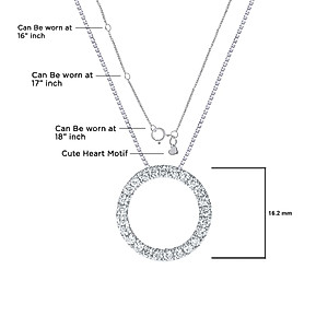 Circle Diamond Necklace For Women | 1/2 CTTW Real White Gold Plated 925 Sterling Silver Lab Made Diamond Pendant Necklace | Ideal Gift for Girls of all Ages