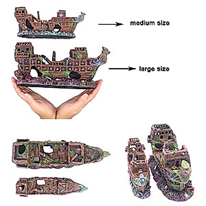 Ulifery Aquarium Shipwreck Sunken Pirate Ship, Fish Tank Decorations Battleship War Boat for Betta Extra Large XL for 55-75 Gallon Tank