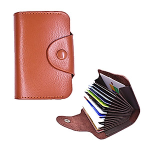 Laimi Duo Unisex Genuine Slim Thin Wallet Leather RFID Security Blocking Credit Card Holder Business Name Card Wallet Case for Women and Men (Brown)