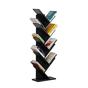 HOMEFORT 9-Shelf Bookshelf,Geometric Tree Bookcase,Wood Bookshelves Storage Rack, MDF Tree Shelf Display Organizer for Books,Magazines,CDs and Photo Album Holds Up to 5kgs Per Shelf (Black)