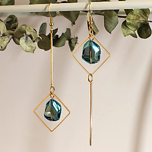 Mismatch Asymmetry Colorful Glass Drop Dangle Earrings-Simplicity Fashion Geometric Abstract Earrings for Women