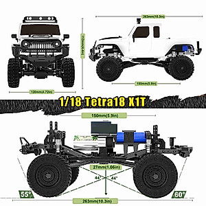 PANDA HOBBY RC Rock Crawler 4x4,RC Crawler 1/18 4WD Off Road RC Cars,RTR Remote Control Car for Adults,1:18 Scale RC Truck Cruiser Vehicle,Waterproof All Terrains Hobby RC Model Car,Tetra18 X1T,White