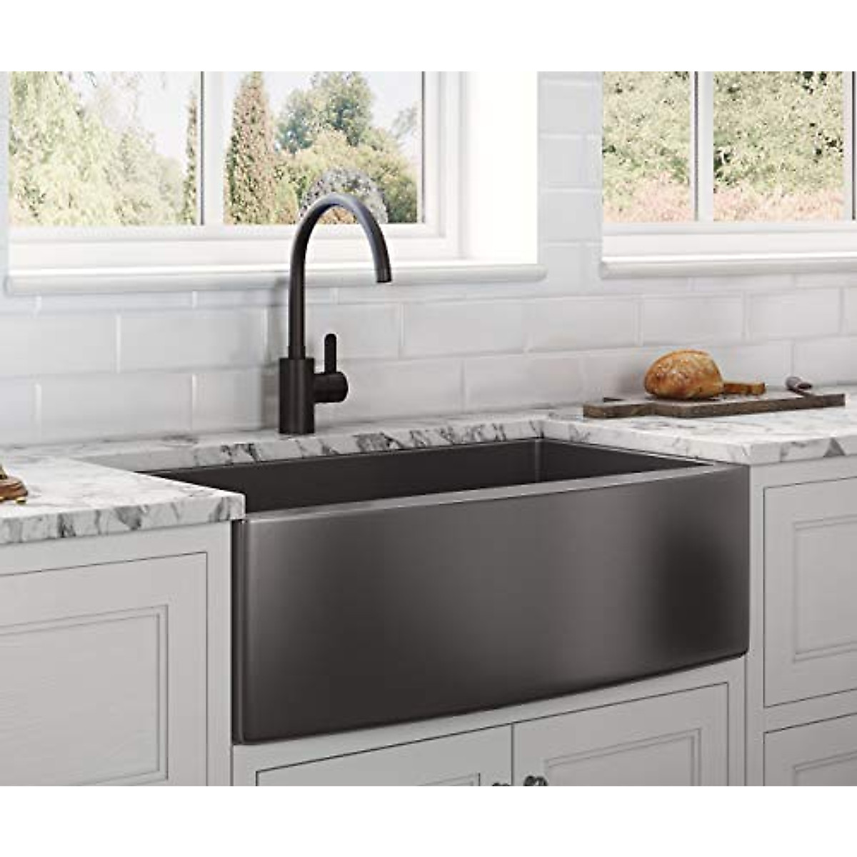Ruvati Gunmetal Black Matte Stainless Steel 33-inch Apron-Front Farmhouse Kitchen Sink - Single Bowl - RVH9733BL