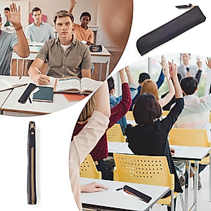 GORGECRAFT Slim Crazy Horse Genuine Leather Pencil Case Portable Zippered Pen Case Ultra Slim Soft Pen Bag Retro Minimal Cosmetic Pouch Pencil Organizer Stationery Bag for Pens Adults Xmas Gift, Black