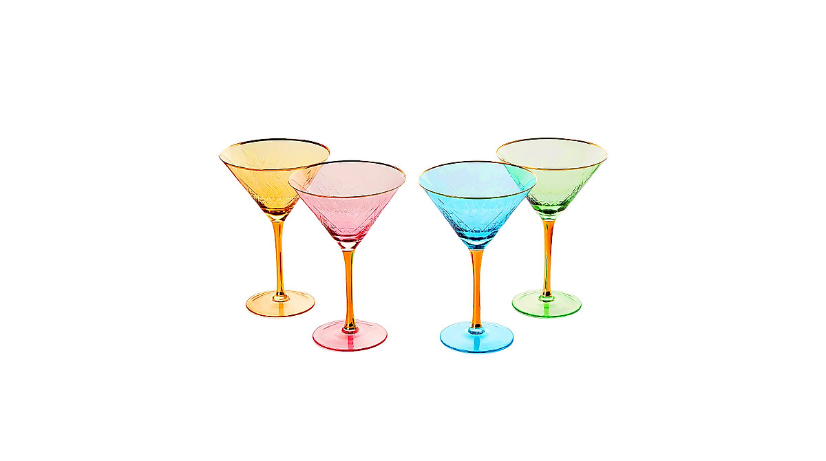 Luxury Multi-Color Crystal Martini Glasses Set of 4