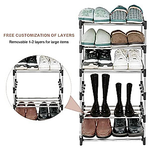 Frqianly Shoe Rack,6 Tiers Shoe Storage Organizer,12-14 Pairs Stackable Shoe Tower,Metal Shoe Shelf Stand for Entryway Closet,Easy Assembly,Space Saving (Black)