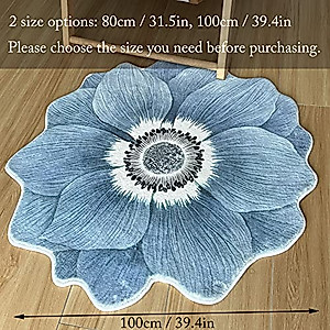 Flower Shaped Rug Round Carpet Trendy Bedroom Rug Non Slip Rug Cute Cozy Bath Mat for Indoor Bedroom Living Room Bathroom Kitchen Floor Mat, Diameter 39.4” Blue