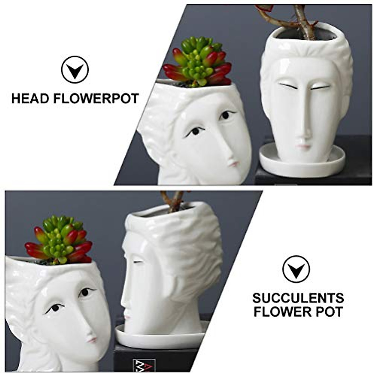 Cabilock Human Sculpture Planter Goddess Bonsai Planter Face Flower Pot Head Planter Pot Ceramic Succulent Planter Bonsai Pot Face Vase for Home Garden Decoration Portrait Vase Human Statue Planter