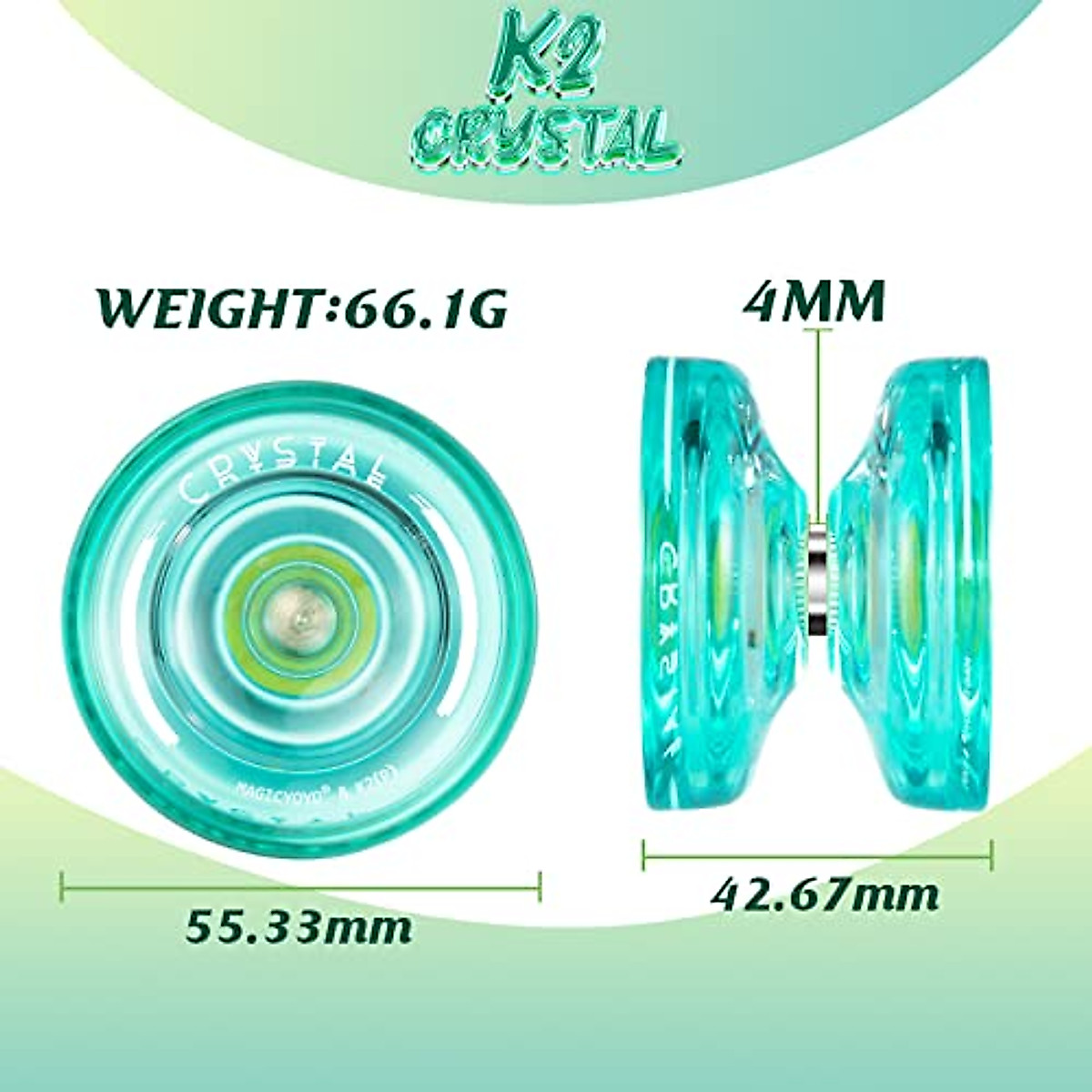 MAGICYOYO K2 Plus Crystal Responsive Yoyo for Kids, Dual Purpose Plastic Yo-yo for Beginner, Replacement Unresponsive Bearing for Intermediate, with Bearing Remover, Bag, 5 Yoyo Strings (Green)