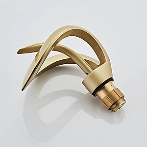 Lovedima Elegant Waterfall Single Handle 1-Hole Bathroom Vessel Sink Faucet Solid Brass Lavatory Vanity Sink Faucet,Frosted Gold