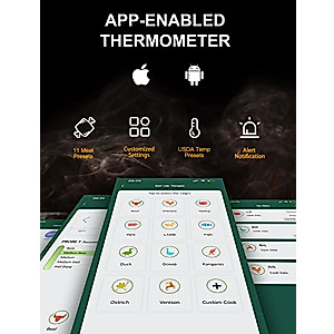 Wireless Meat Thermometer, Food Thermometer with 165ft Wireless Range, Smart APP Control, Charging Dock, USB C Charging Cable, Kitchen Thermometer for Oven, Grill, BBQ, Smoker, Rotisserie