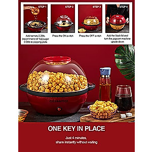 Popcorn Machine, 2 in 1 Popcorn Popper maker, 6 Quart/24 Cup, Nonstick Plate, 850W Electric Stirring with Quick-Heat Technology, Cool Touch Handles, Thicken Transparent Cover, Dishwasher Safe