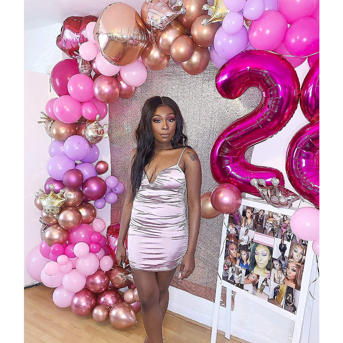 Hot Pink Balloon Arch kit Rose Gold Metallic Balloon Garland Latex Balloons Arch for Bridal Shower Mother's Day Baby Shower Wedding Birthday holiday Party Decorations Supplies for Girls and Women