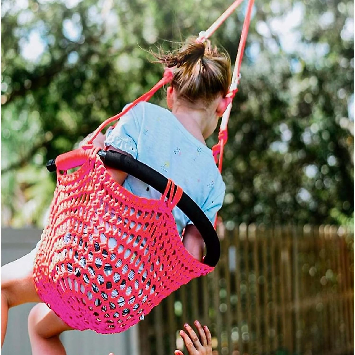 JKsmart Swing Seat for Kids Heavy Duty Rope Play Secure Children Swing Set,Perfect for Indoor,Outdoor,Playground,Home,Tree,with Snap Hooks and Swing Straps,440 lbs Capacity,Pink