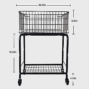 basket for garments storage, easy moved with wheels have brake, Laundry basket, white color，rolling basket (BLACK)