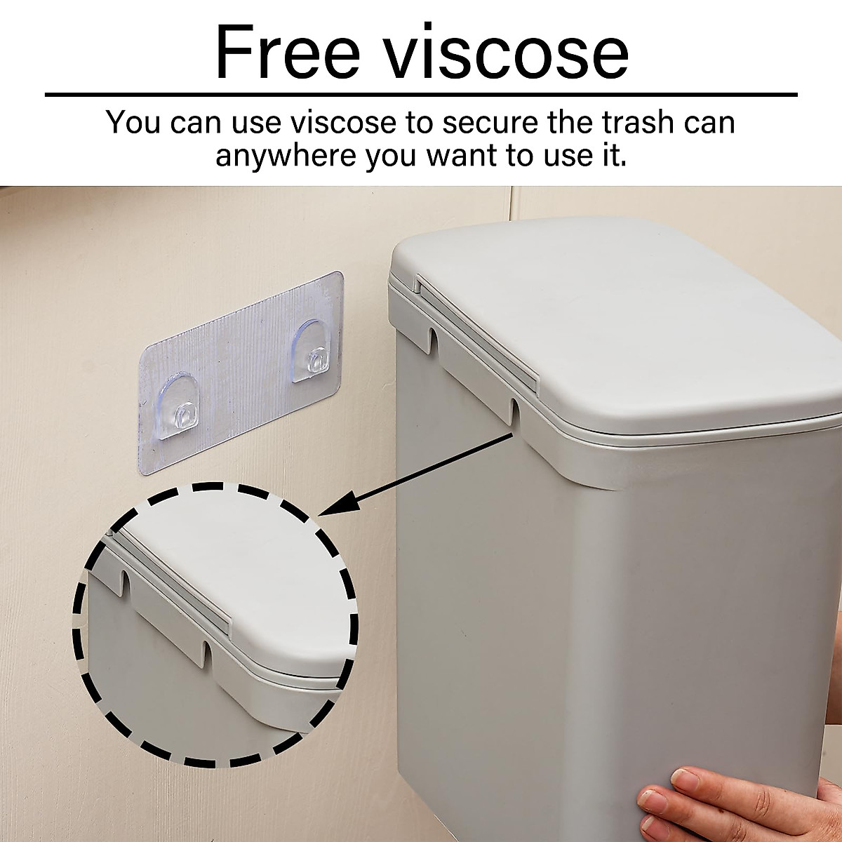 Cq acrylic 2.4 Gallon Kitchen Compost Bin for Counter Top or Under Sink,Hanging Kitchen Trash Can,Plastic Wall Mounted Garbage Can,Small Kitchen Waste Basket,Food Waste Bin for Countertop,Grey