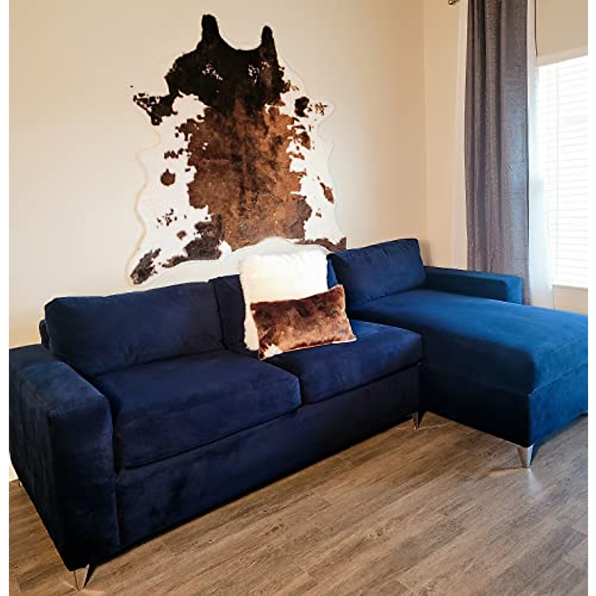 Chesserfeld Faux Cowhide Rug 5'x5' with Matching Faux Cowhide Pillow for Any Room, Genuine Look & Feel, Washable, No Odor, Cruelty-Free with Nonskid Backing, Boho, Farmhouse, & Country Décor