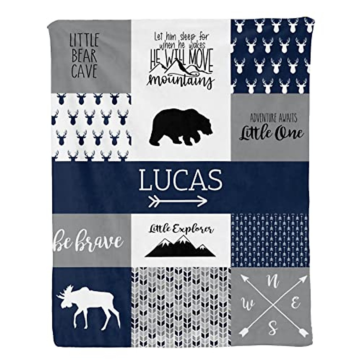 Personalized Baby Blanket for Boys - Custom Baby Blankets for Boys - Deer Baby Blanket- Woodland Nursery Décor - Baby Blankets for Boys Personalized (Blue Woodland)