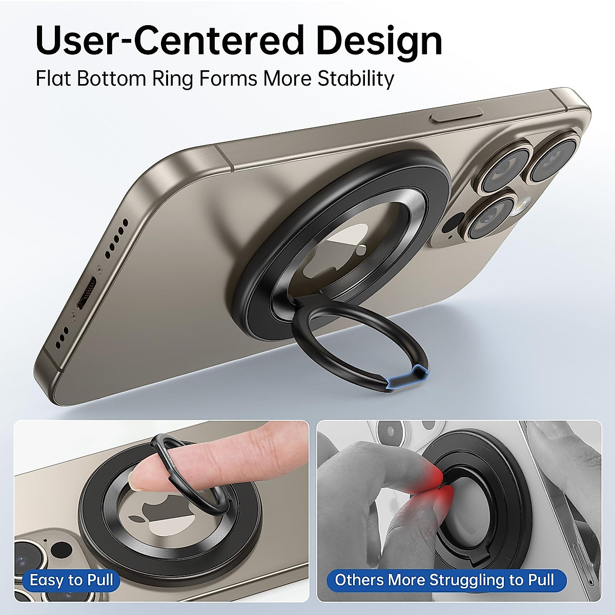 SYNCWIRE Upgraded Magnetic Phone Ring Holder for MagSafe, Magnetic Cell Phone Grip Stand Finger Ring Kickstand Two-Sided Magnetic Compatible with iPhone 16 Pro Max 15 14 13 12 MagSafe Accessories